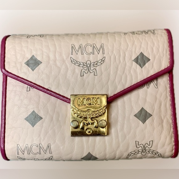 MCM | Bags | Mcm Cream And Pink Wallet With Gold Accents | Poshmark
